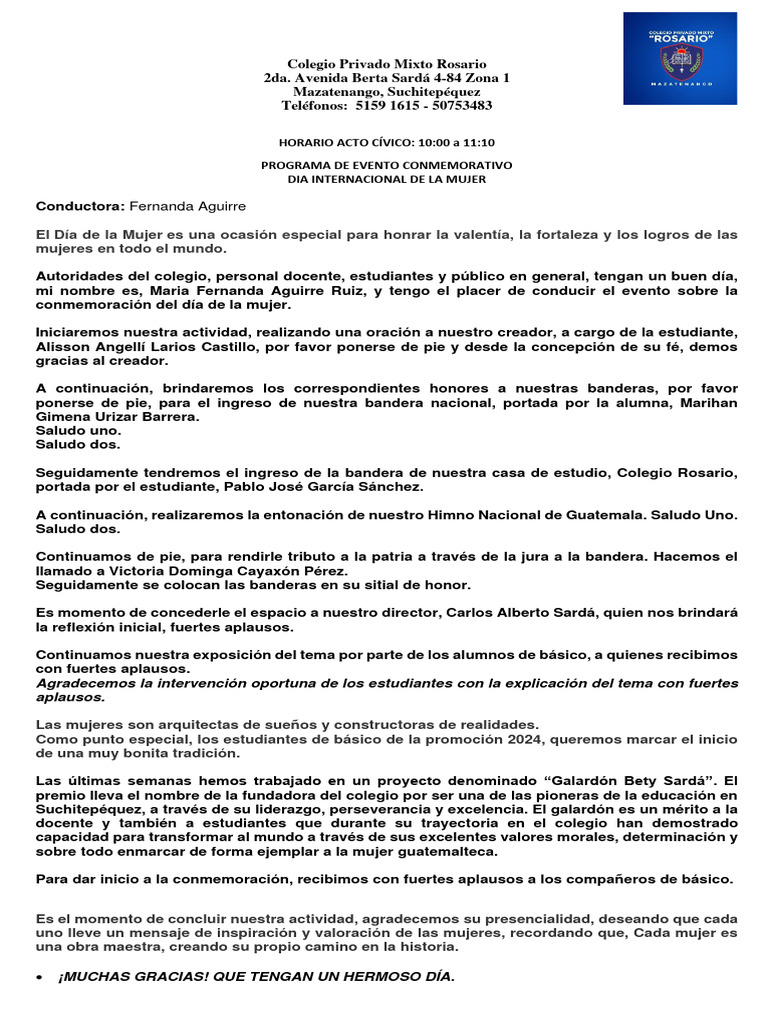 PROGRAMA DIA INTERNACIONAL DE LA MUJER | PDF