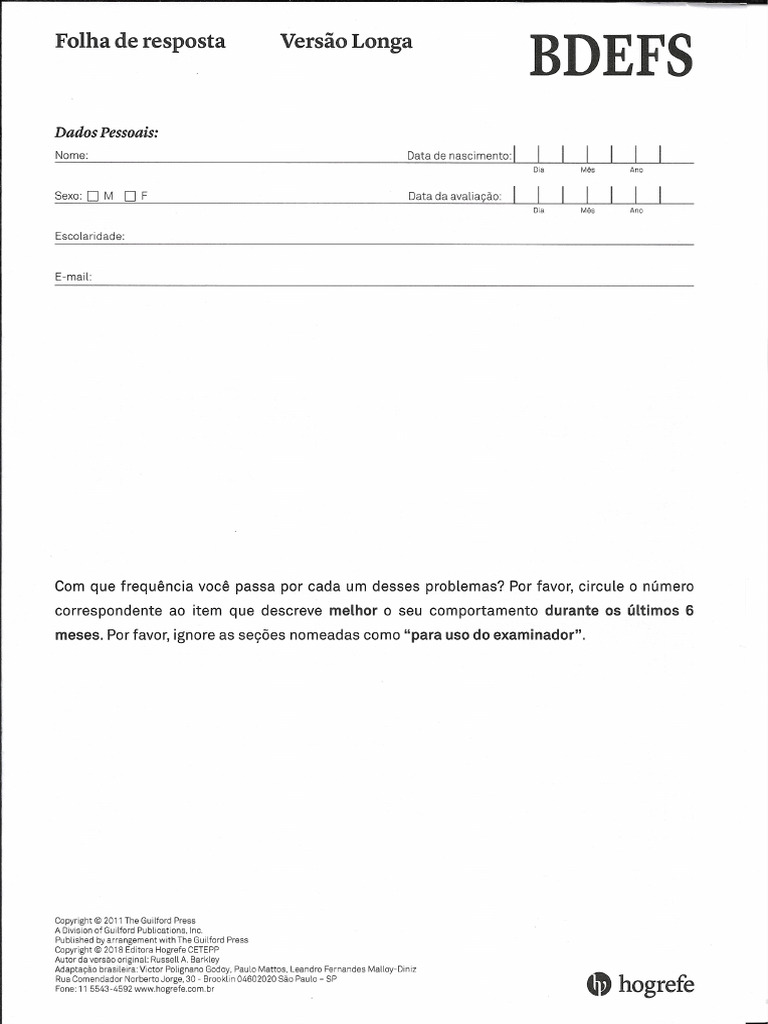 BDEFS - Versão Longa - Funções Executivas | PDF