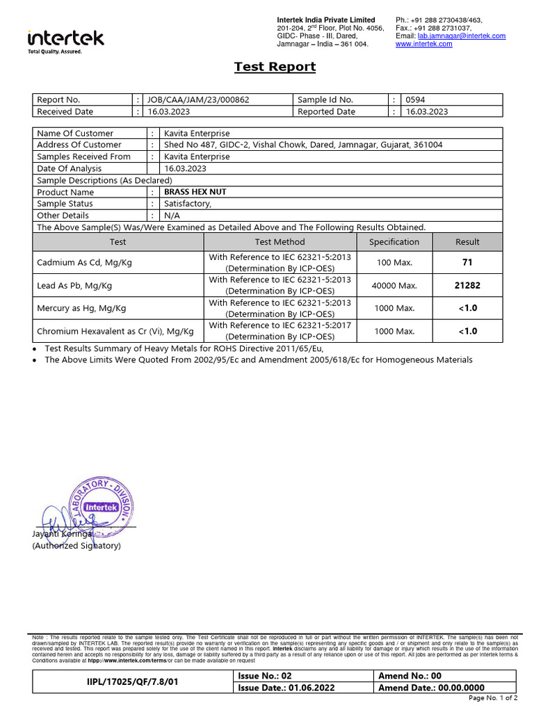 (0594) - Brass Hex Nut - Kavita Enterprise | PDF