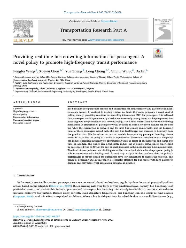 Providing Real-Time Bus Crowding Information For Passengers - A Novel ...