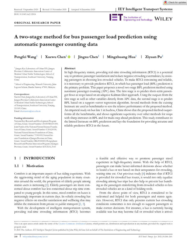 Iet Intelligent Trans Sys 2021 Wang A Two‐stage Method For Bus Passenger Load Prediction