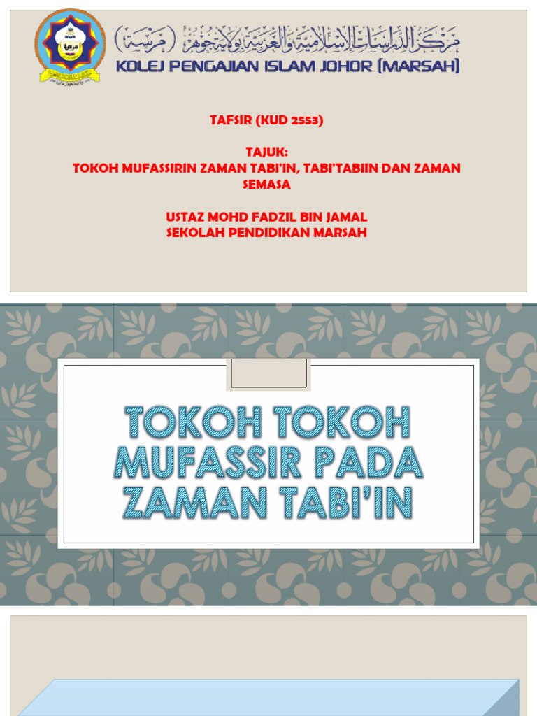 Tokoh Mufassirin Zaman Tabi'in, Tabi'tabiin Dan Zaman Semasa | PDF