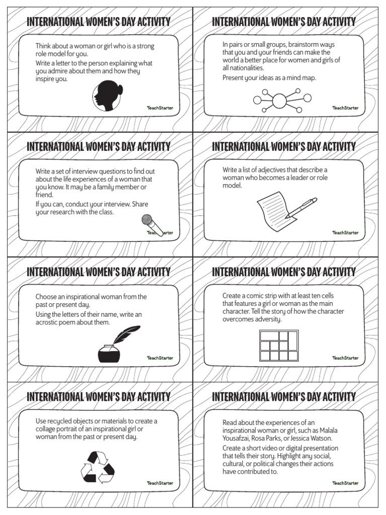 International Womens Day Activity Task Cards Adobe Reader | PDF ...