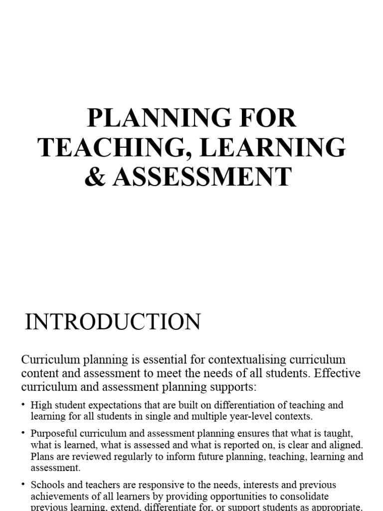 Planning for Teaching Learning and Assessment | PDF | Educational Assessment | Teachers