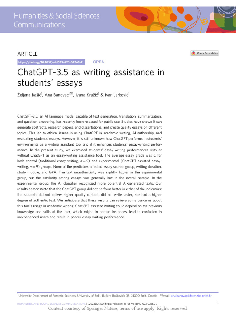 ChatGPT's Impact on Student Essays | PDF | Artificial Intelligence ...