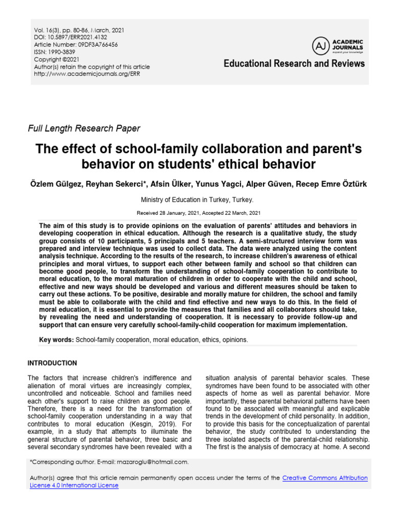 The Effect of School-Family Collaboration | PDF | Parenting | Behavior