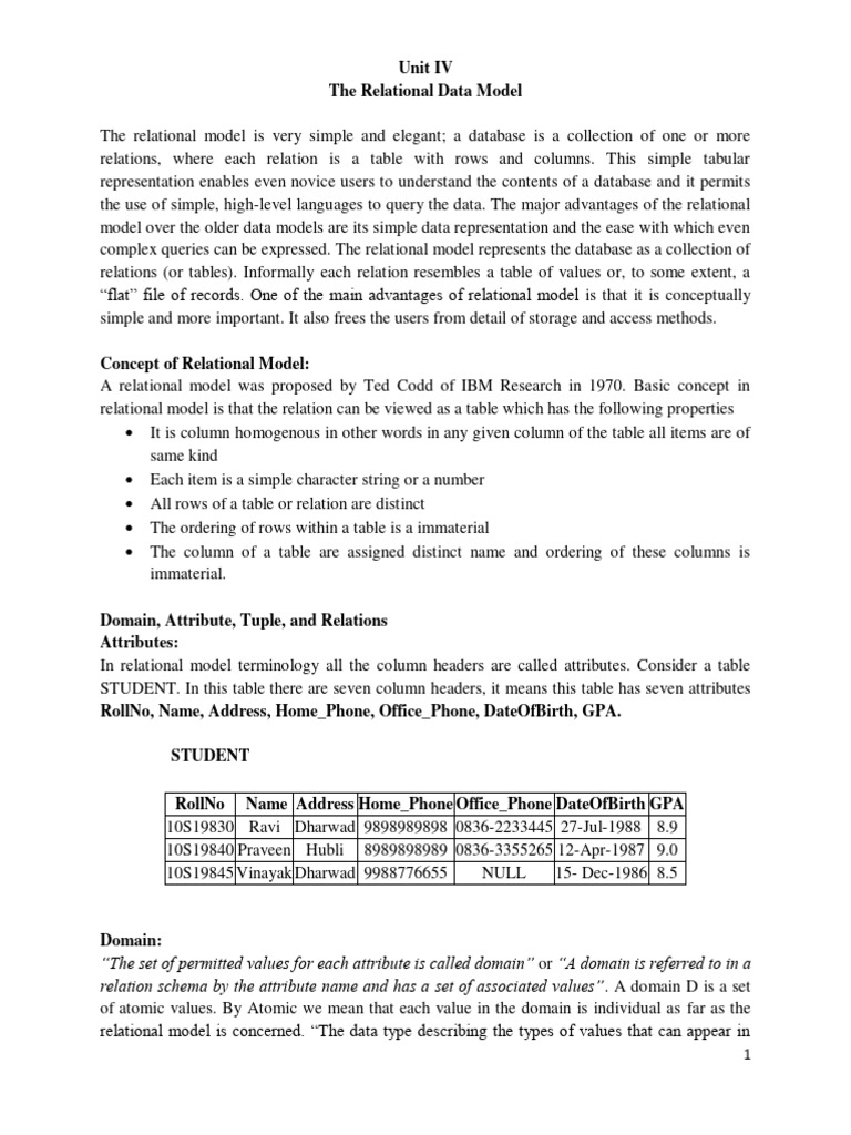 Unit4-Relational Data Model Notes | PDF | Relational Database ...