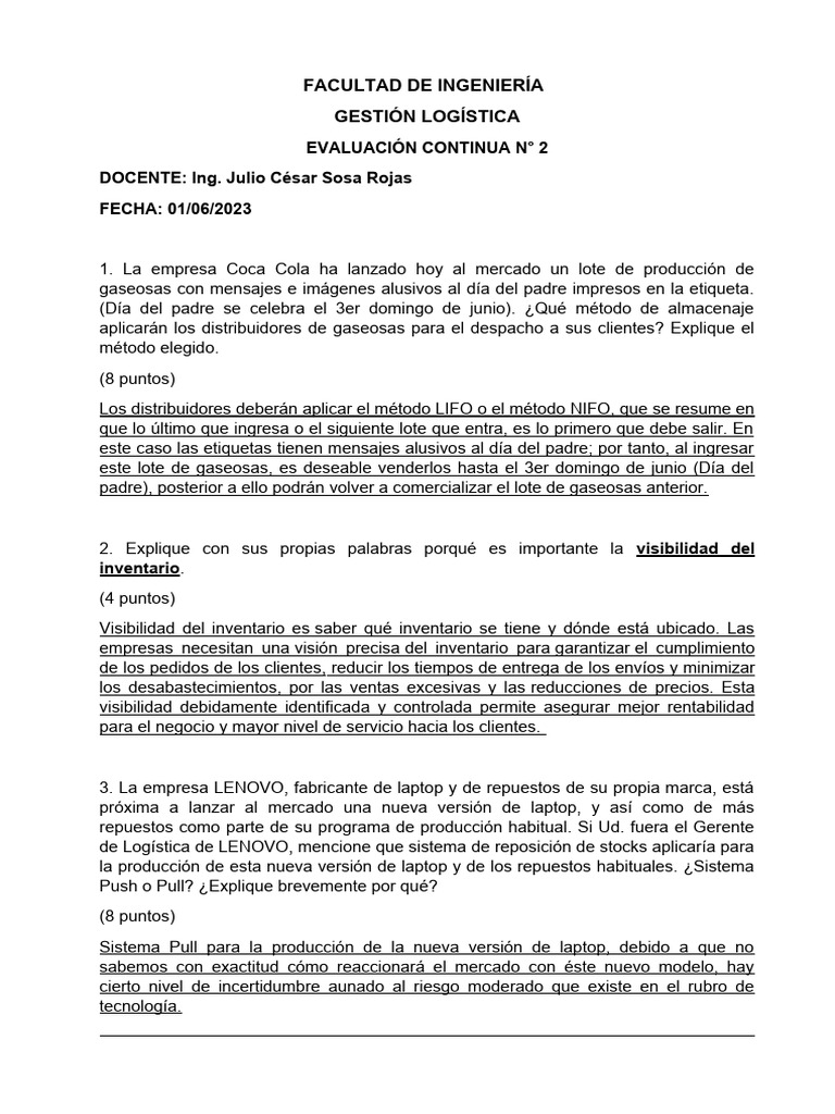 Evaluación Continua 2 Solucionario | PDF | Logística | Economias Evaluación Continua 2 Solucionario | PDF | Logística | Economias