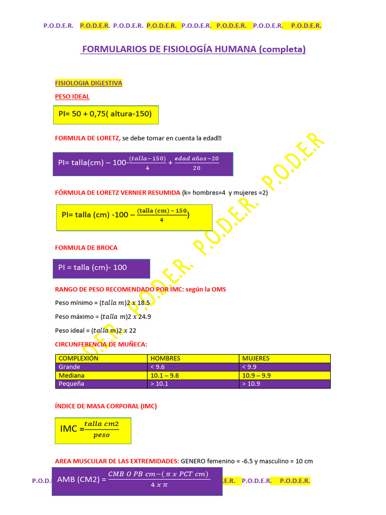 FS-Formularios de Fisiologia | PDF | Índice de masa corporal | Tamaño humano
