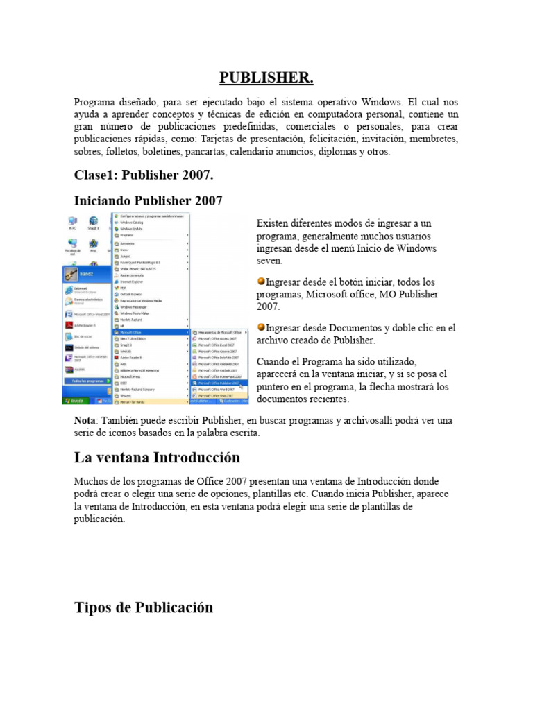 Introducción a Publisher 2007 | PDF | Ventana (informática) | Archivo ...