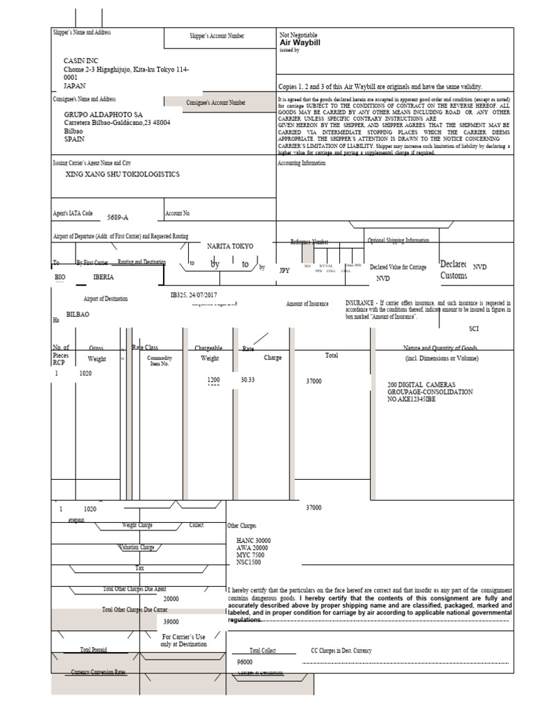 By To Declared Value For Customs: Casin Inc Chome 2-3 Higaghijujo, Kita ...