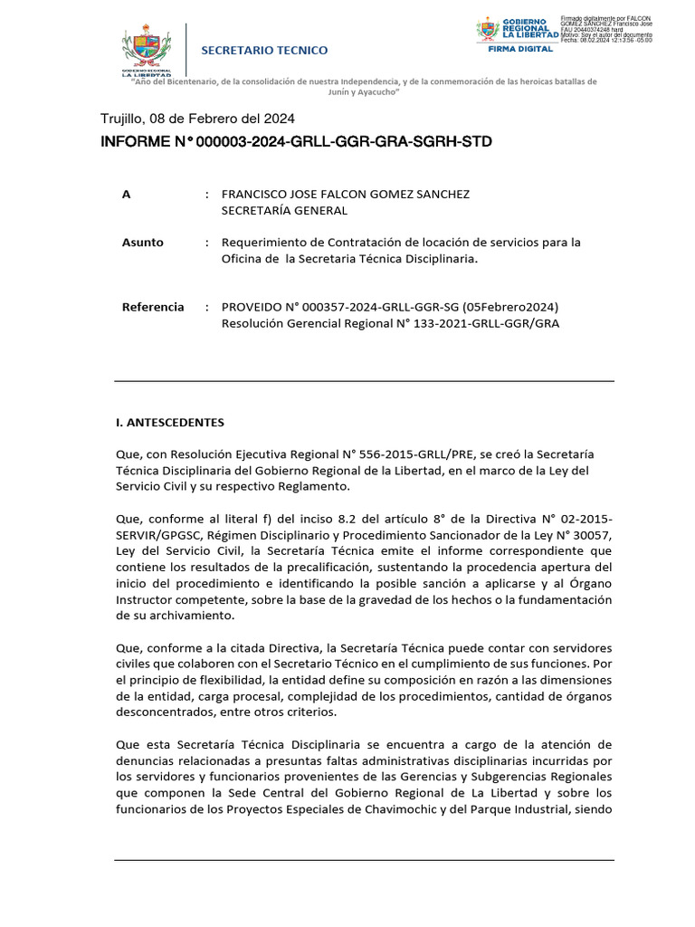 Informe 000003 2024 GGR Gra SGRH STD | PDF | Gobierno