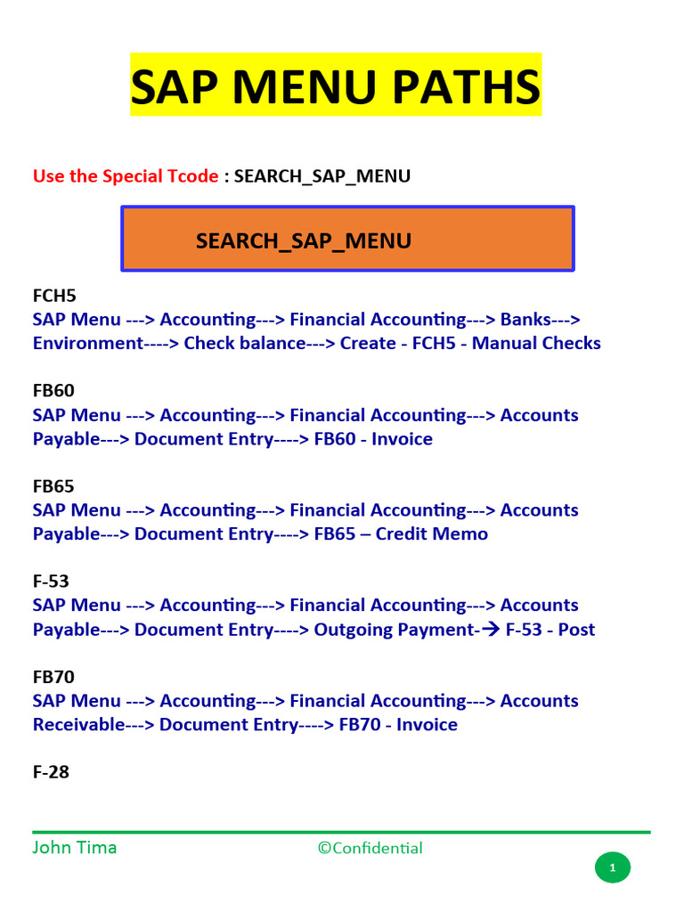 SAP Menu Paths for Financial Transactions | PDF | Service Industries ...
