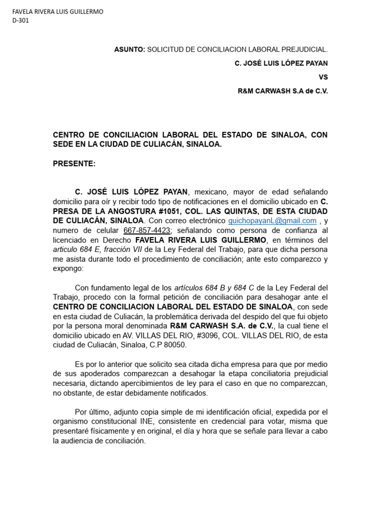 SOLICITUD DE CONCILIACION LABORAL | PDF | Gobierno