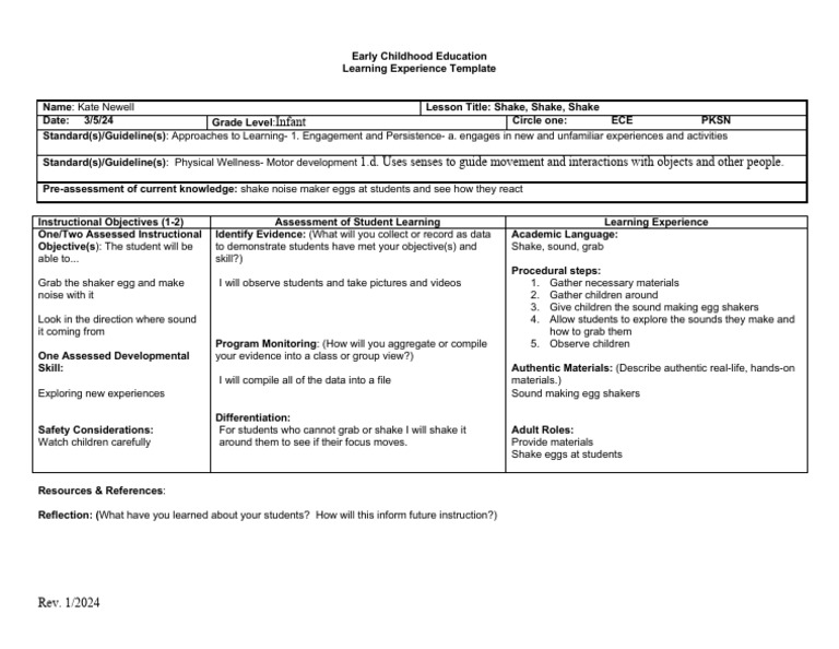 Early Childhood Lesson Plan: Shake Eggs | PDF | Learning | Early ...