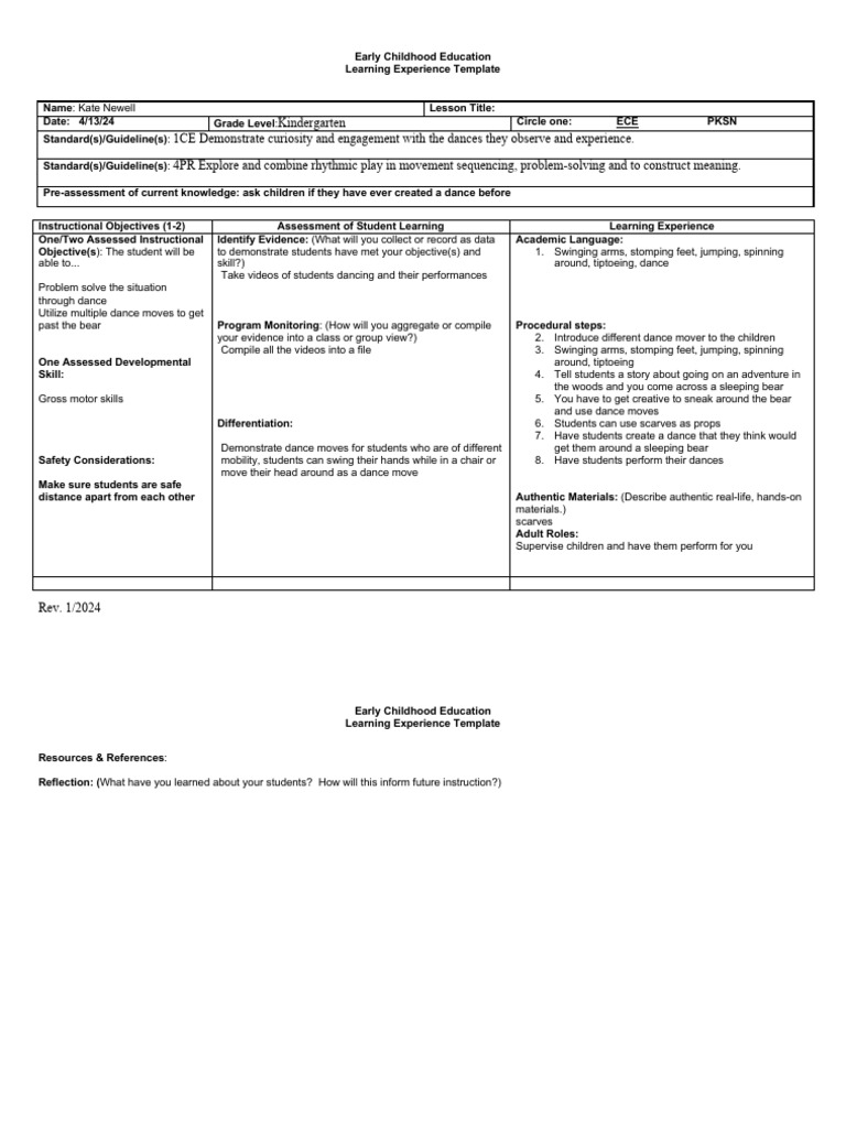 317 MVMNT Dance Lesson Plan | PDF | Early Childhood Education | Learning