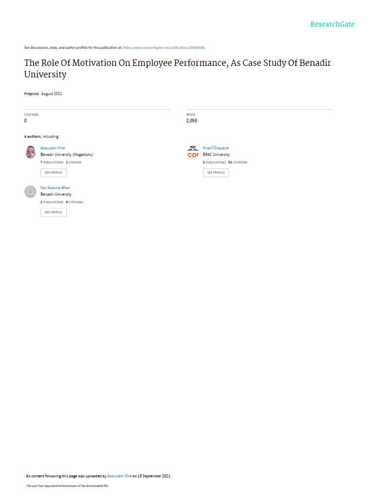 The Role of Motivation On Employee Performance As Case Study of Benadir ...