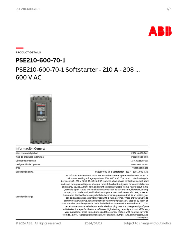 PSE210-600-70-1 Softstarter Manual | PDF | Electricity | Electric Power