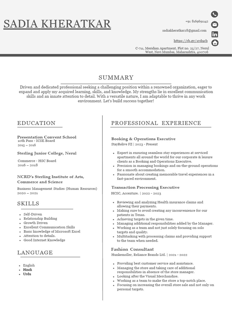 Sadia Kheratkar CV | PDF | Cognition | Business