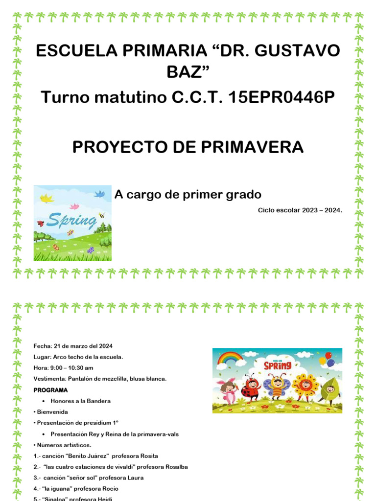 Proyecto de Primavera PRIMER GRADO | PDF