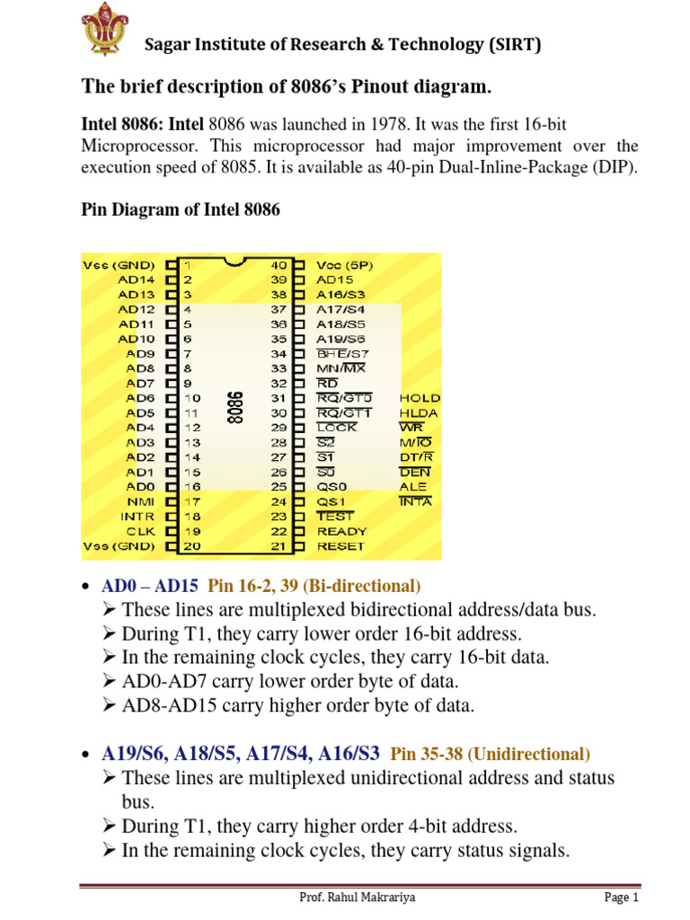 Pinout Diag. 8086 | PDF | Input/Output | Central Processing Unit