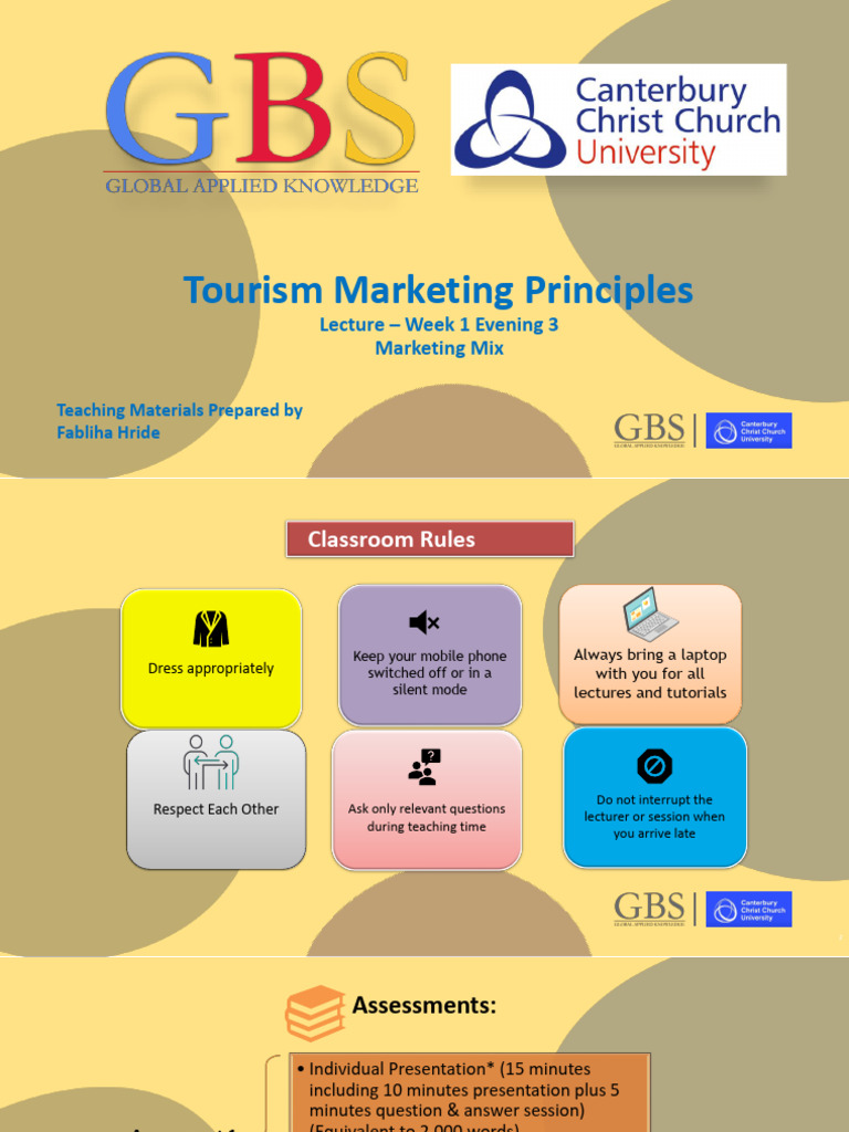 Week 1 Evening 3 Tourism Marketing Principles | PDF | Pricing | Marketing