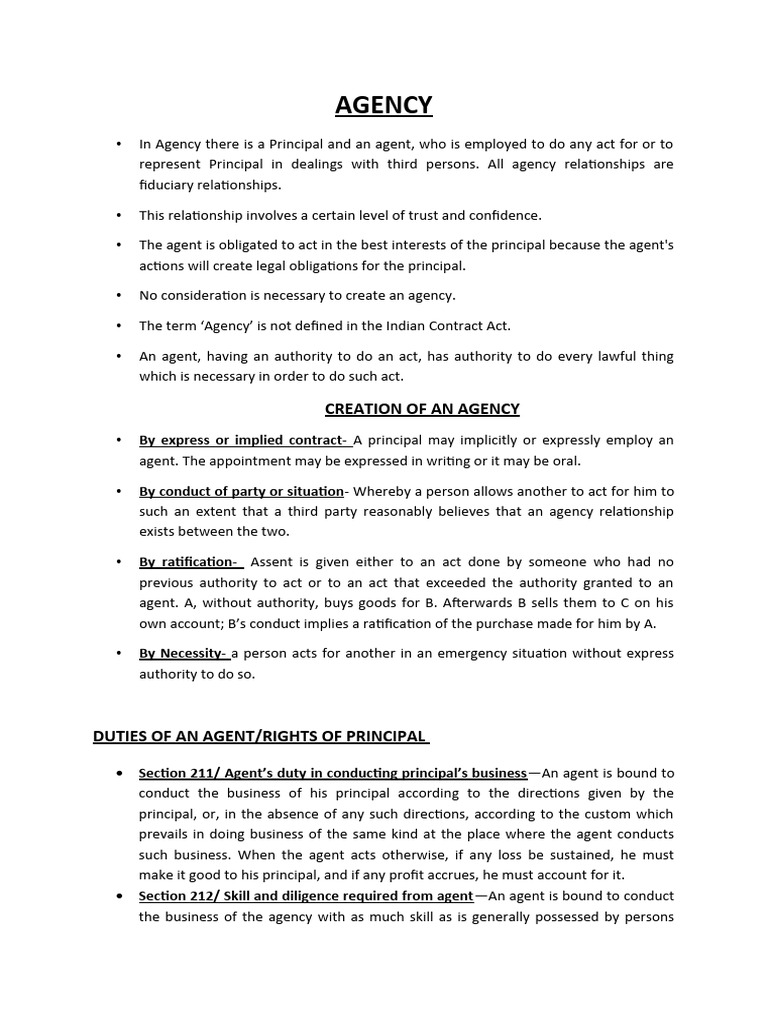 Understanding Agency Relationships and Duties | PDF | Law Of Agency ...