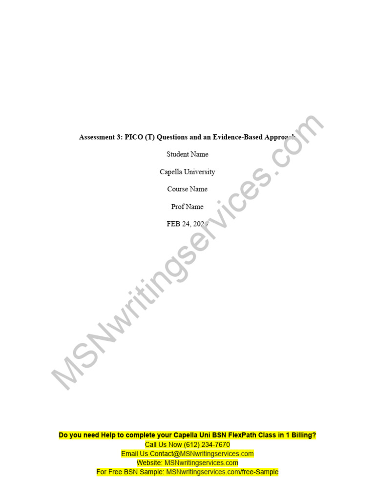 Nurs Fpx 4030 Assessment 3 Pico t Questions and an Evidence Based ...