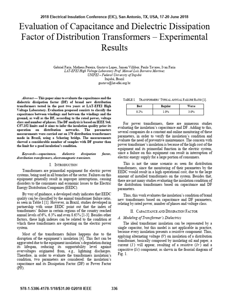 Ieee Evaluation Of Capacitance And Dielectric Dissipation Factor Of