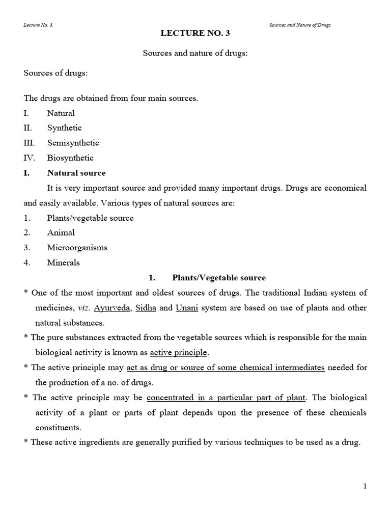 Lecture No. 3 (Sources and nature of drugs) | PDF | Chemistry ...