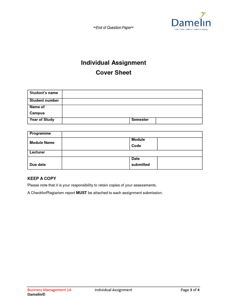 Individual Assignment Cover Sheet | PDF