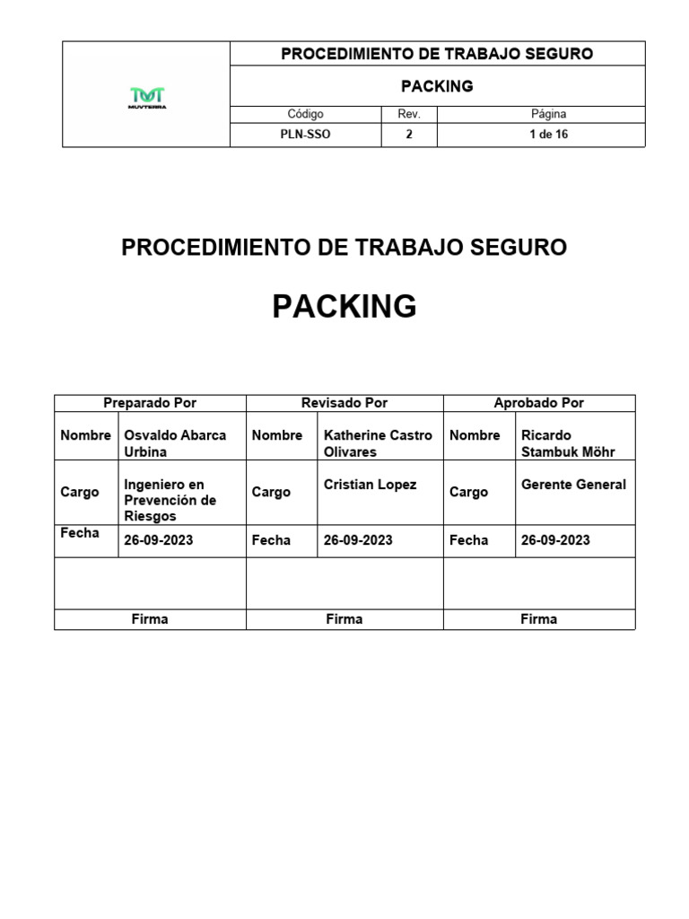 Procedimiento Seguro en Packing | PDF