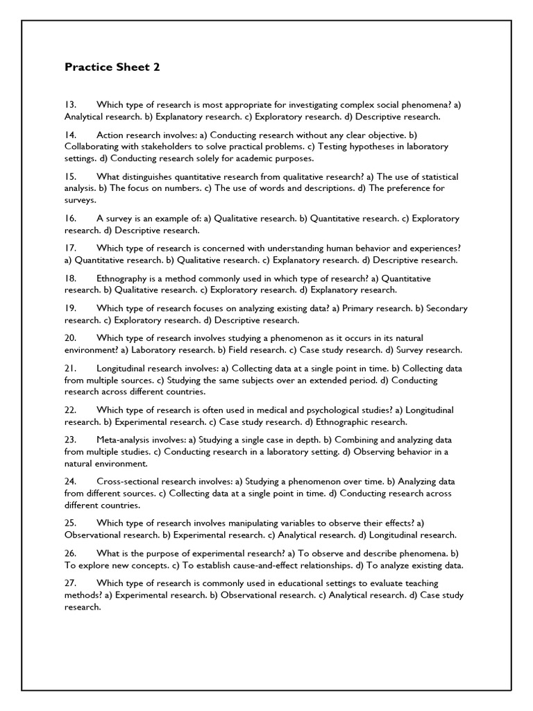 mcq practice sheet 2 | PDF | Qualitative Research | Experiment