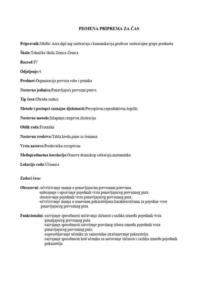 Pismena Priprema Za Čas | PDF