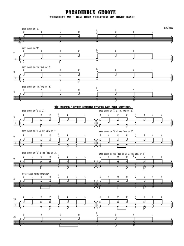 Paradiddle Groove - Worksheet 2 | PDF | Rhythm And Meter | Drumming