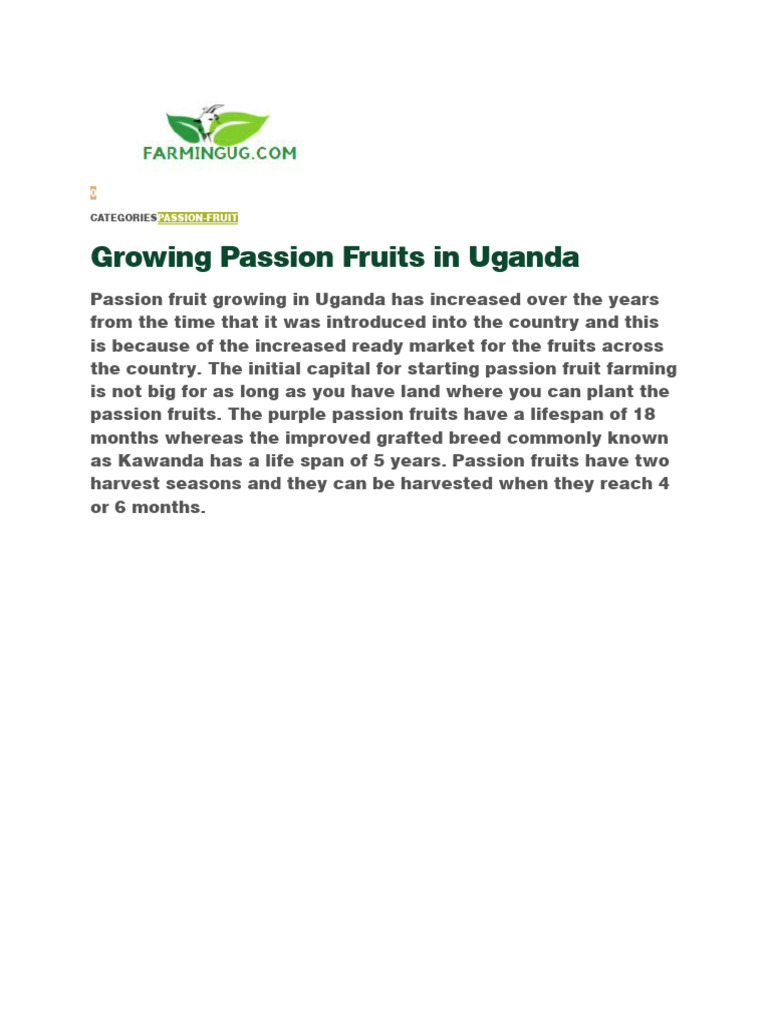Growing Passion Fruits in Uganda 1 | PDF | Horticulture | Edible Plants