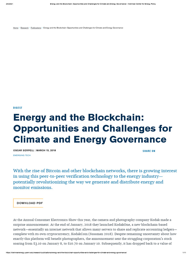Energy and The Blockchain - Opportunities and Challenges For Climate ...