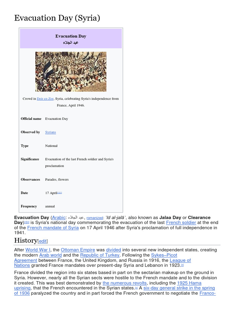 Evacuation Day (Syria) | PDF | Syria | Middle East