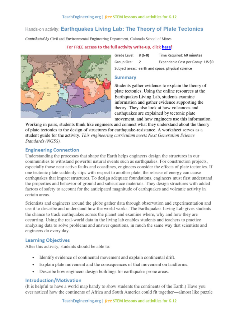 Earthquakes Living Lab: The Theory of Plate Tectonics: For FREE Access ...