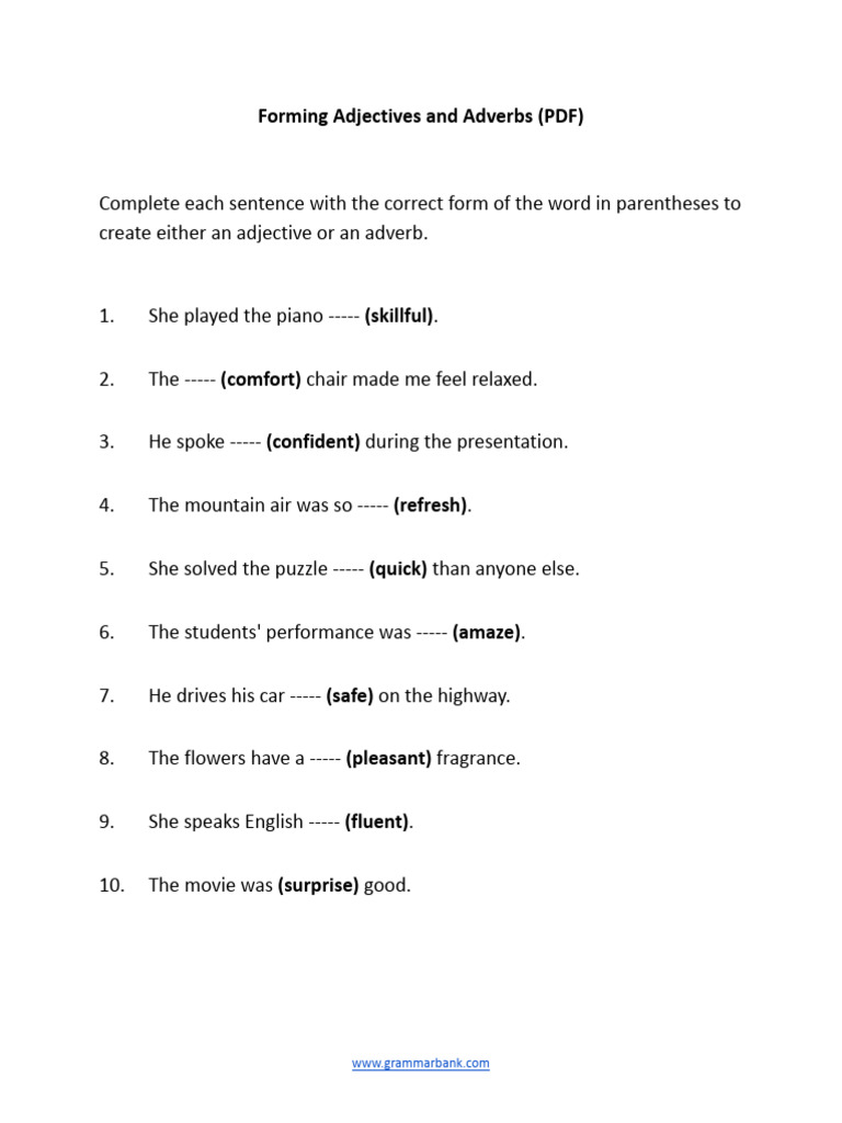 Forming Adjectives Adverbs PDF 1 | PDF | Games & Activities | Language ...