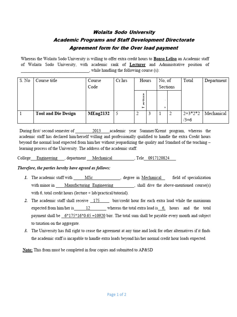 OVERLOAD Contract Agreement FORM - Docx 2013 | PDF | Course Credit ...