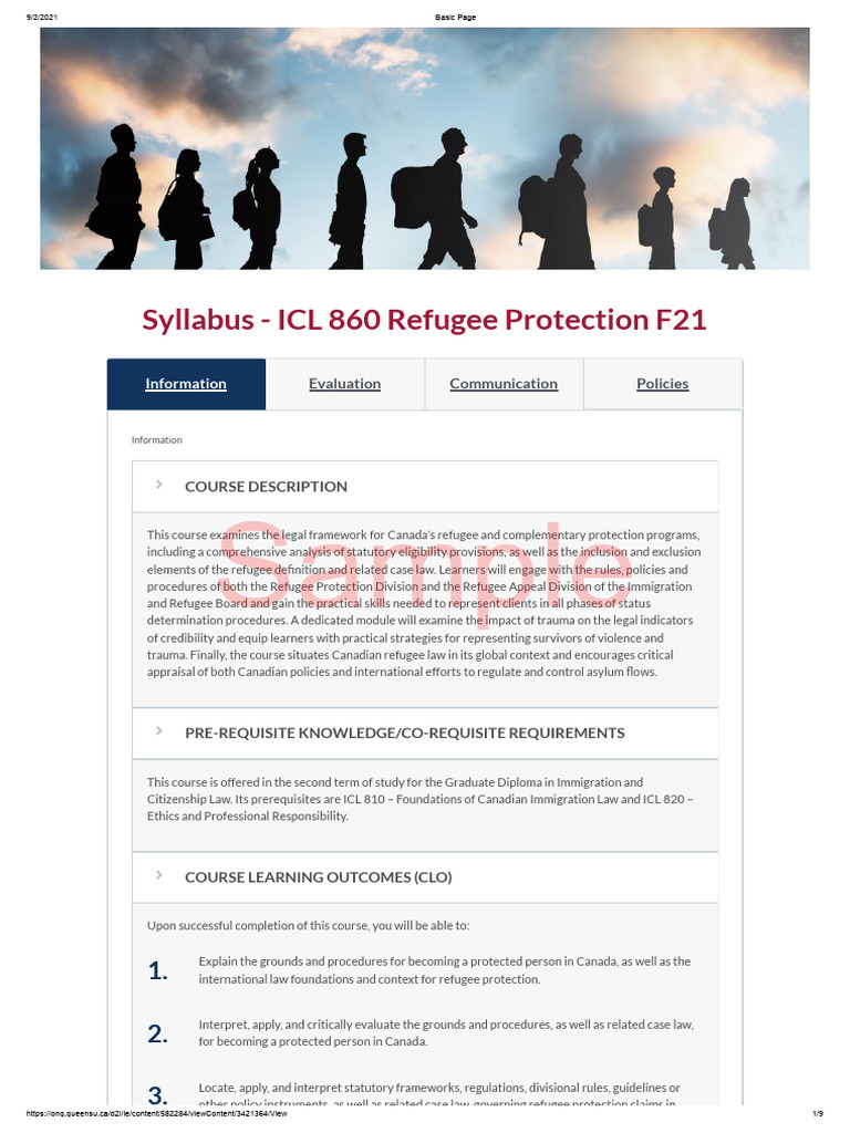 Sample - Syllabus - ICL 860 Refugee Protection F21 | PDF | Turnitin ...