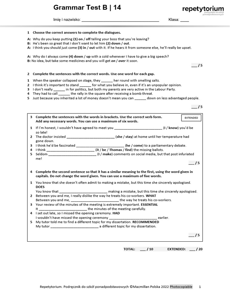 Grammar Test 14B matura | PDF