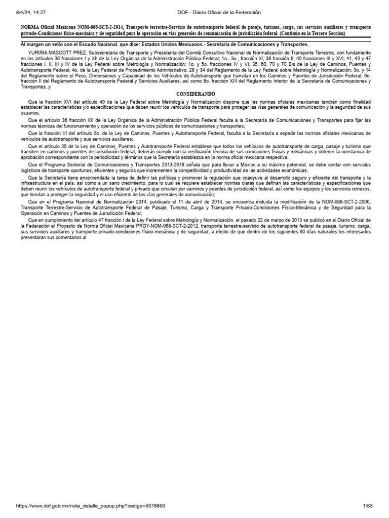 NORMA Oficial Mexicana NOM-068-SCT-2-2014 | PDF | Camión | Eje