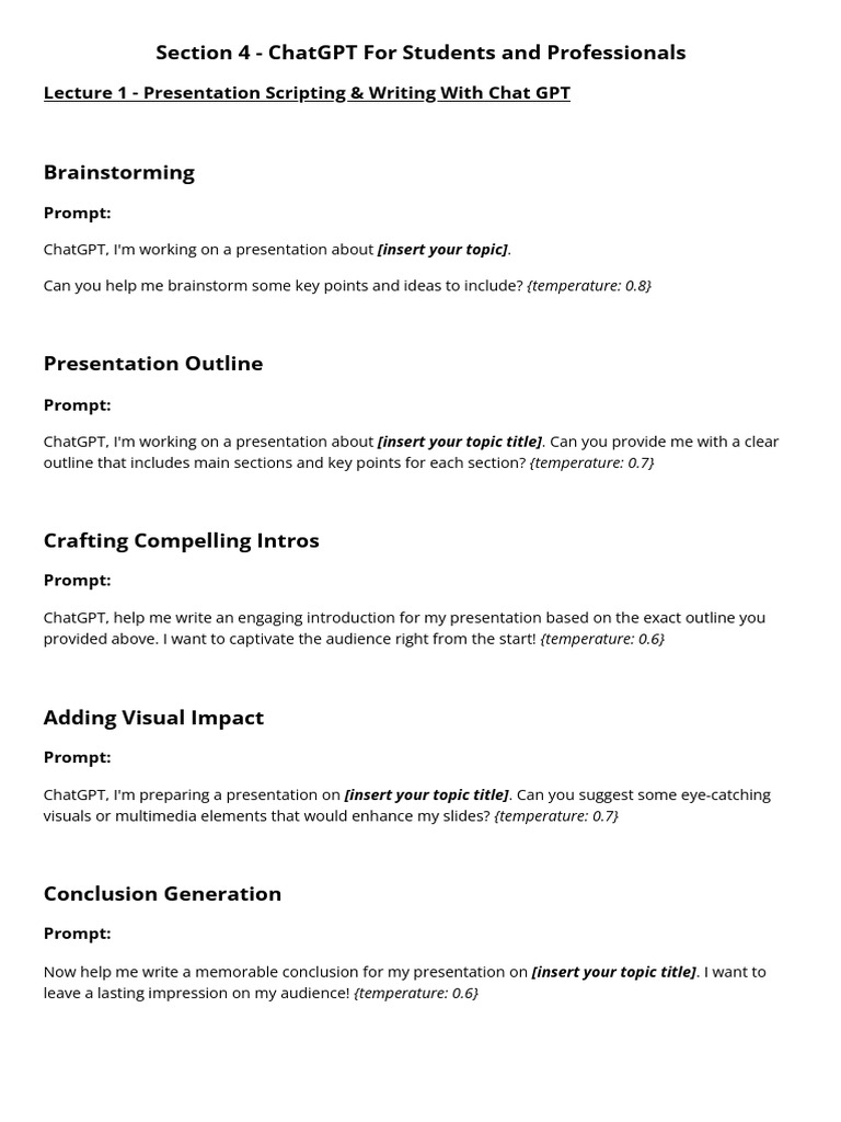 ChatGPT Presentation and Skills Prompts | PDF | Communication | Human ...
