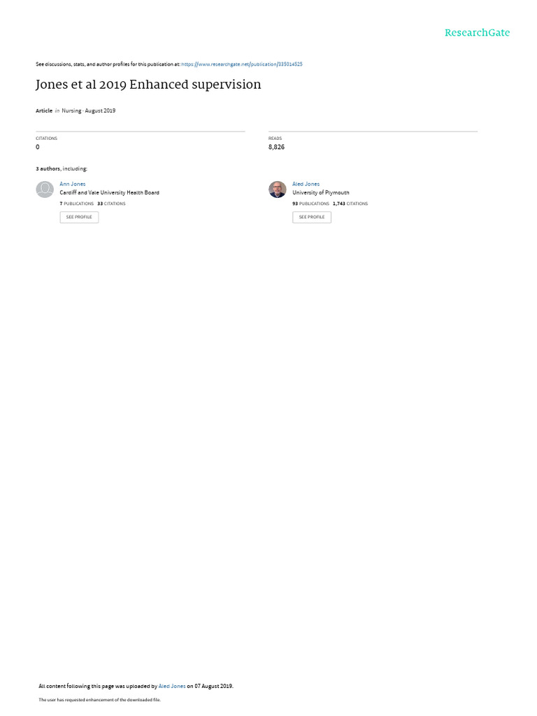 Jones Etal 2019 Enhanced Supervision | PDF | Nursing | Patient