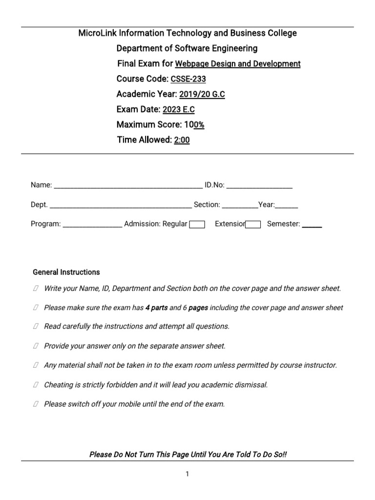 Final Exam Web Design and Development | Download Free PDF | Html ...