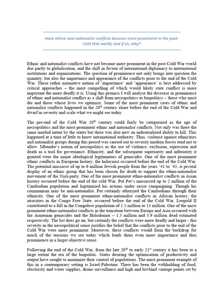 Ethnic Conflicts: Post-Cold War Analysis | PDF | Cold War | Violence