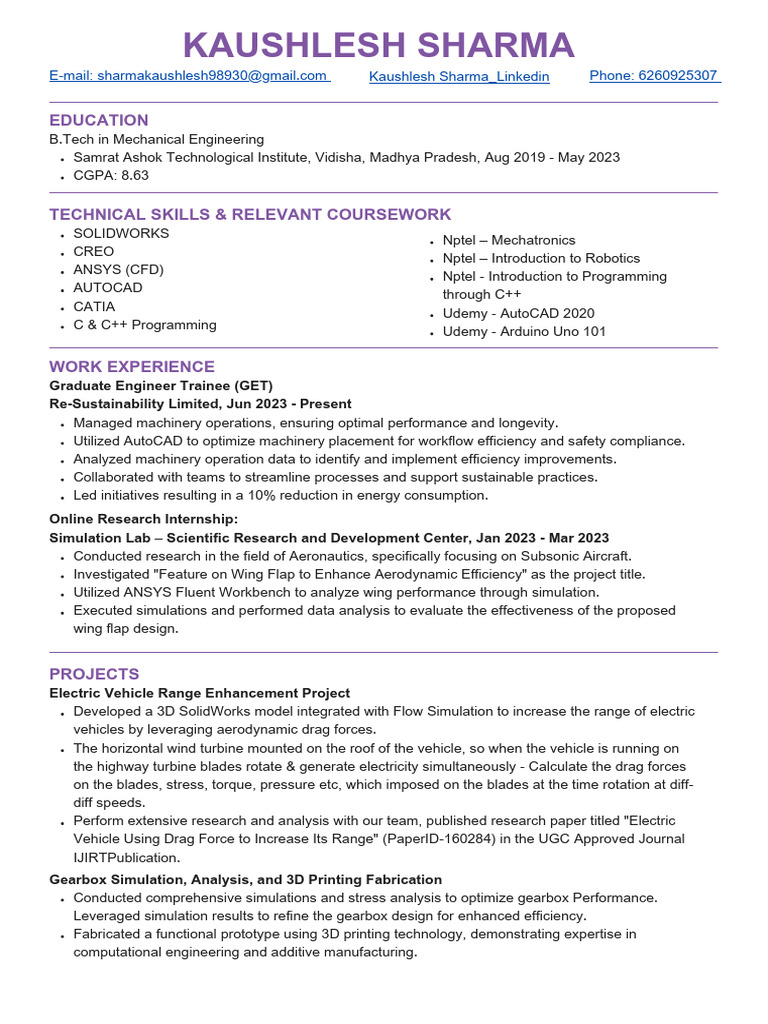 Kaushlesh Sharma_ Resume | PDF | Simulation | Vehicles