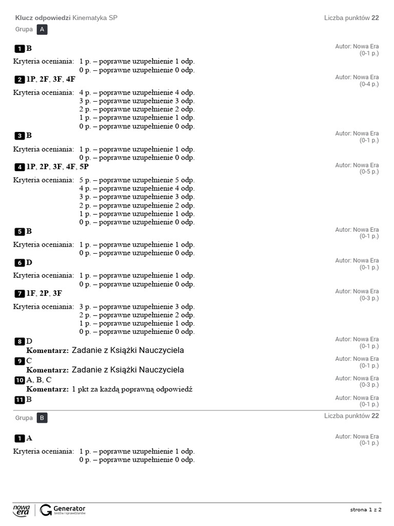 Kinematyka SP Klucz odpowiedzi | PDF
